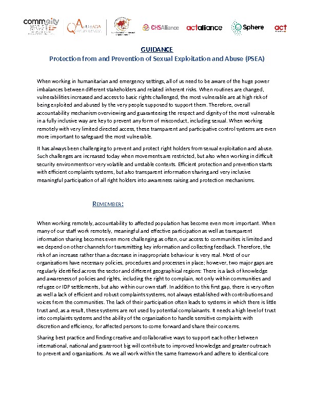 GUIDANCE_PSEA | Community World Service Asia